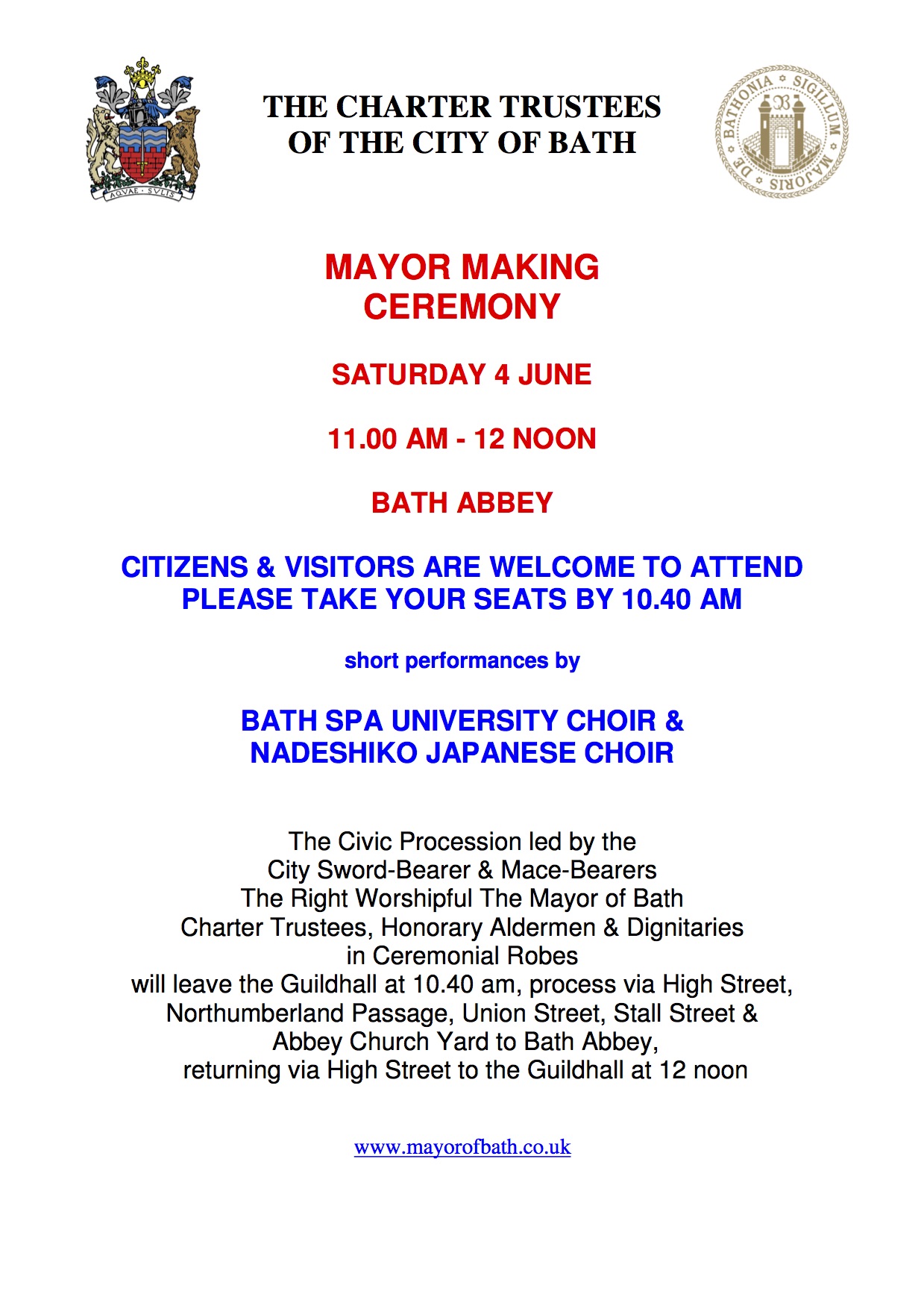 Mayor Making Ceremony open to all. – BATH NEWSEUM